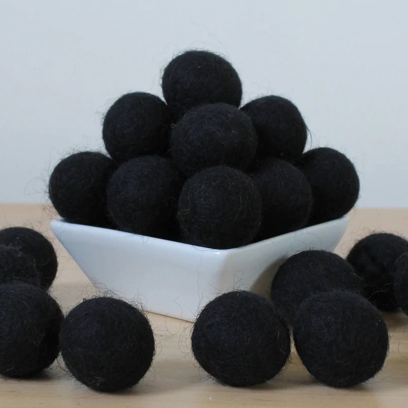 Handcrafted Dark Black Felt Ball for DIY Craft, Garland and decor ...